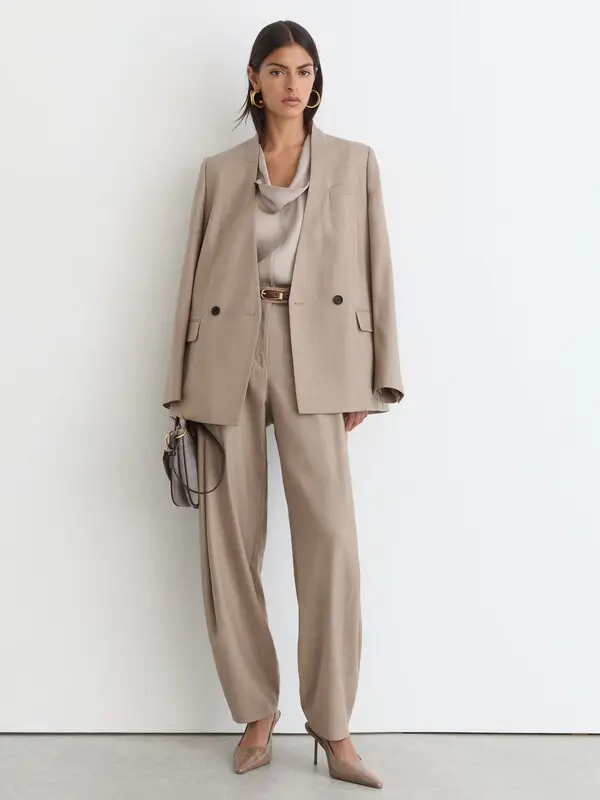 REISS Juniper Wool-blend Barrel-leg Suit Trousers - Neutral