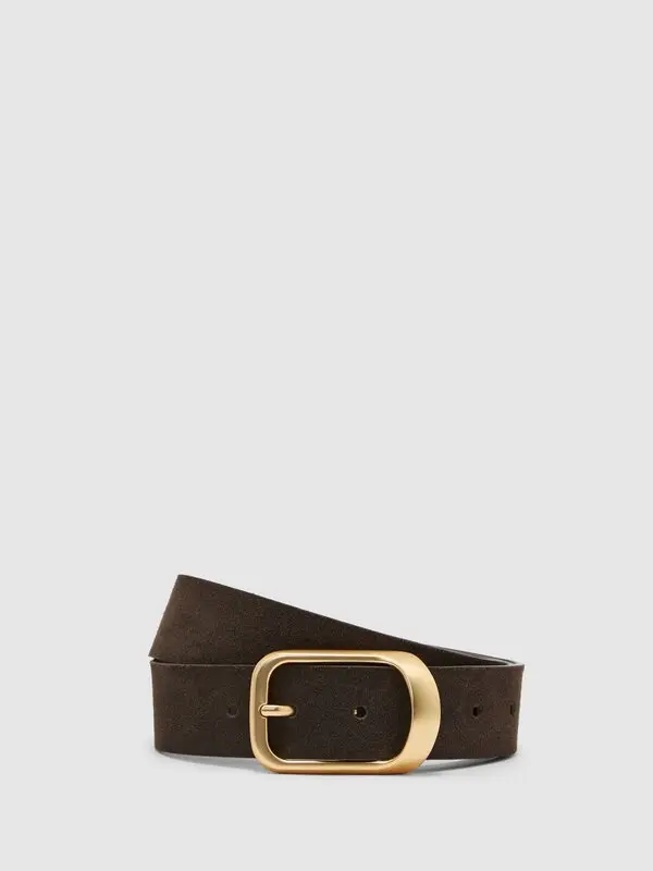 REISS Evie Suede Curved-buckle Belt - Grey
