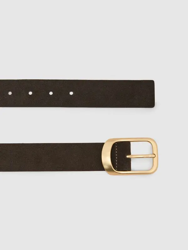 REISS Evie Suede Curved-buckle Belt - Grey