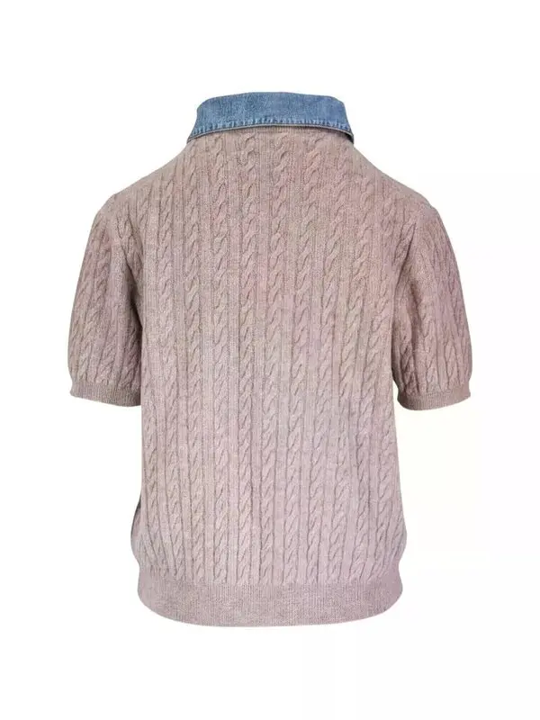 Miu Miu Cable-knit Sweater With Contrast Denim Collar