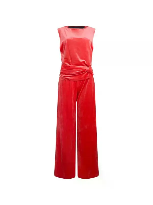 Alberta Ferretti Velvet Effect Sleeveless Jumpsuit - Red