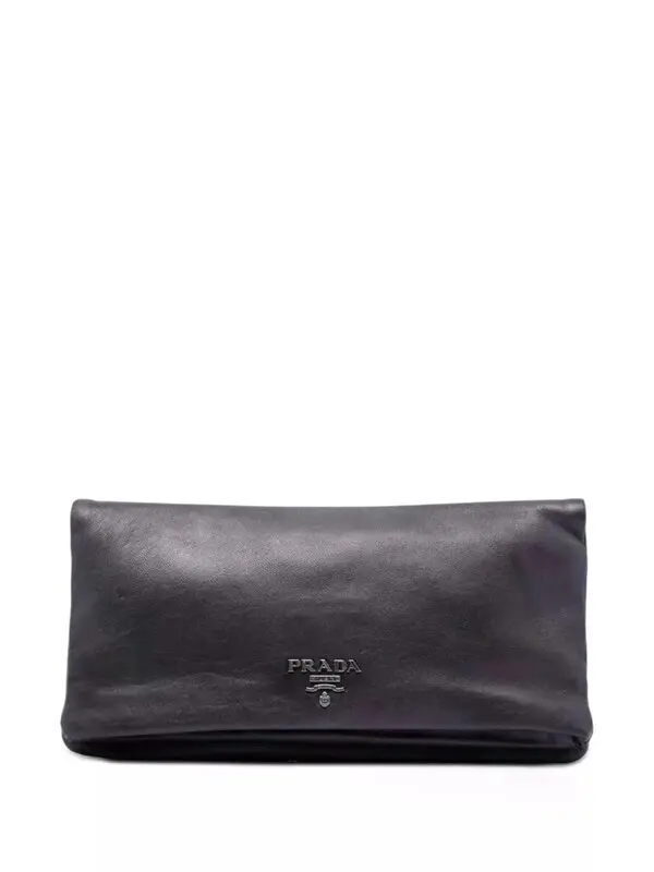 Prada Metallic Soft Calf Fold Over Clutch Bag