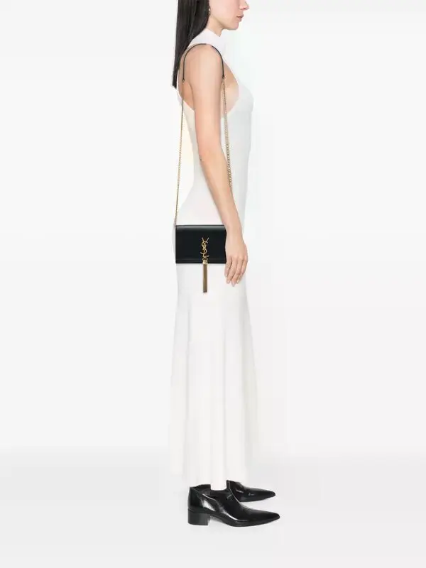 Saint Laurent 2019 Smooth Calfskin Monogram Kate Tassel Chain Wallet Crossbody Bag - Black