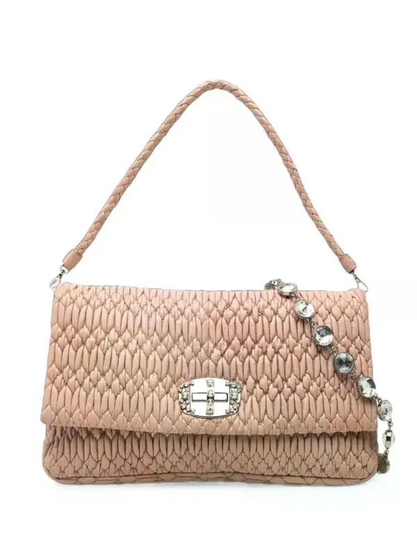 Miu Miu 2010-2026 Matelasse Nappa Crystal Chain Satchel - Brown