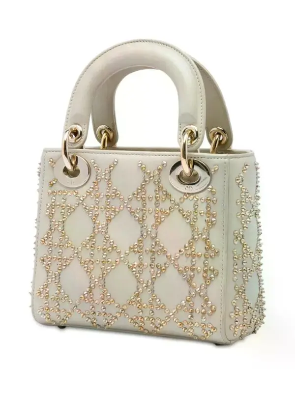 Dior Mini Beaded Metallic Lambskin Cannage Lady Satchel