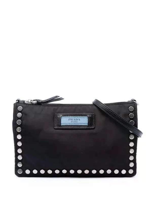 Prada 1990-2010 Tessuto Studded Etiquette Shoulder Bag - Black