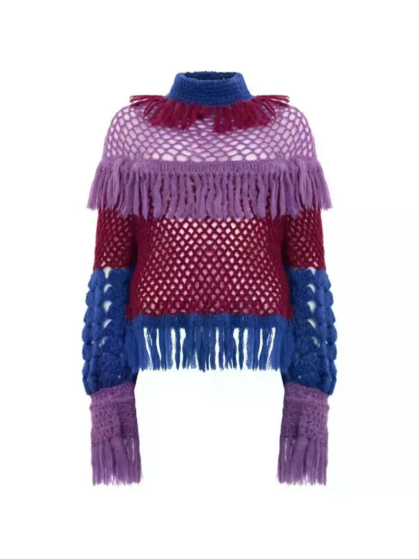 Alberta Ferretti Fringe-trimmed Open-knit Sweater