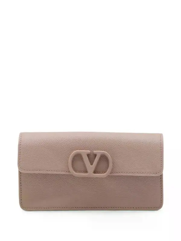 Valentino Garavani Vlogo Signature Grainy Calfskin Wallet With Chain - Pink