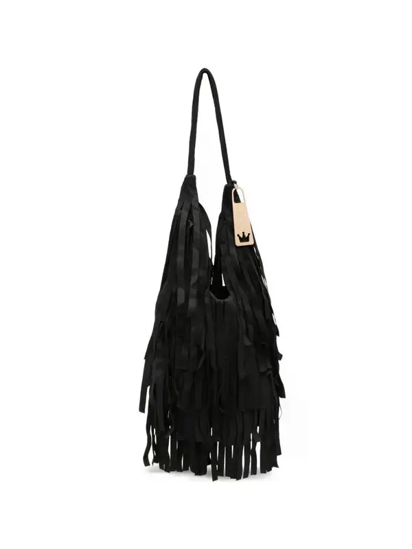 LA MILANESA Small Aretha Shoulder Bag With Fringe Detail - Black