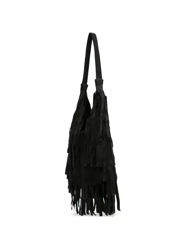 LA MILANESA Small Aretha Shoulder Bag With Fringe Detail - Black