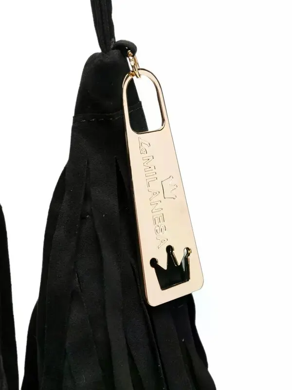 LA MILANESA Small Aretha Shoulder Bag With Fringe Detail - Black