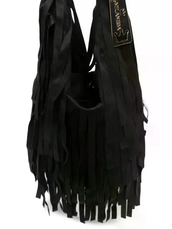 LA MILANESA Small Aretha Shoulder Bag With Fringe Detail - Black