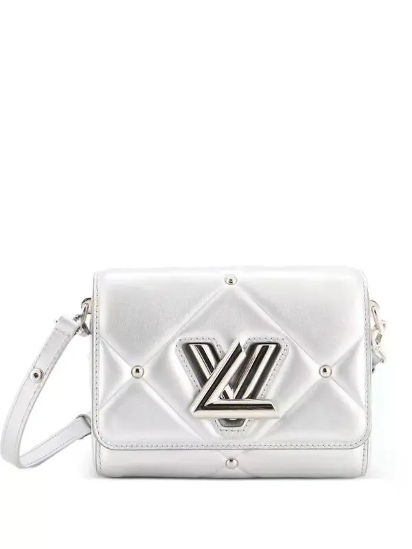 LOUIS VUITTON Twist Handbag Studded Quilted Leather Pm Crossbody Bag - Silver