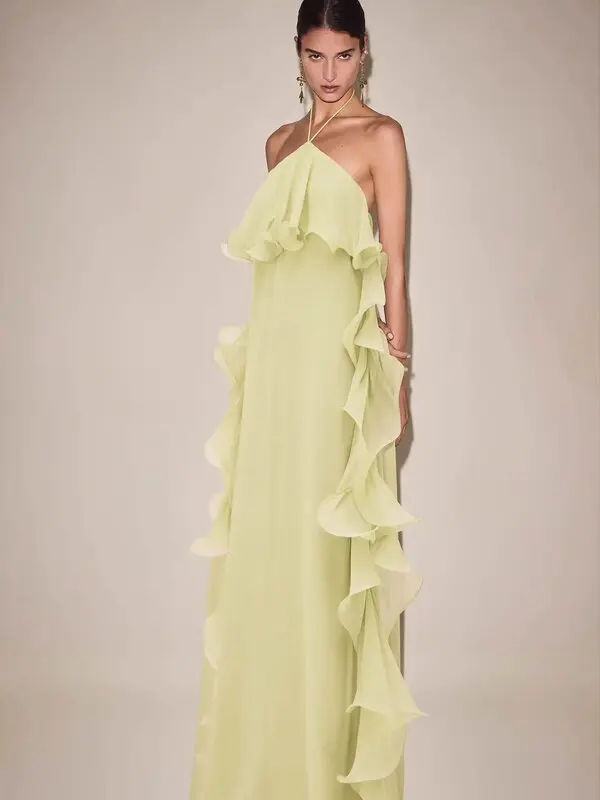 Alexis Ariane Halterneck Ruffled Maxi Dress