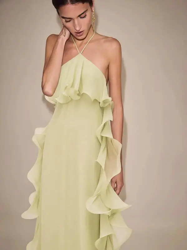 Alexis Ariane Halterneck Ruffled Maxi Dress