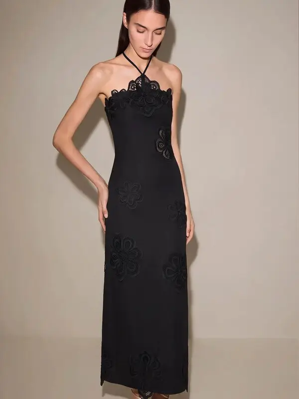Alexis Magnoa Halter Maxi Dress With 3d Floral Appliqu