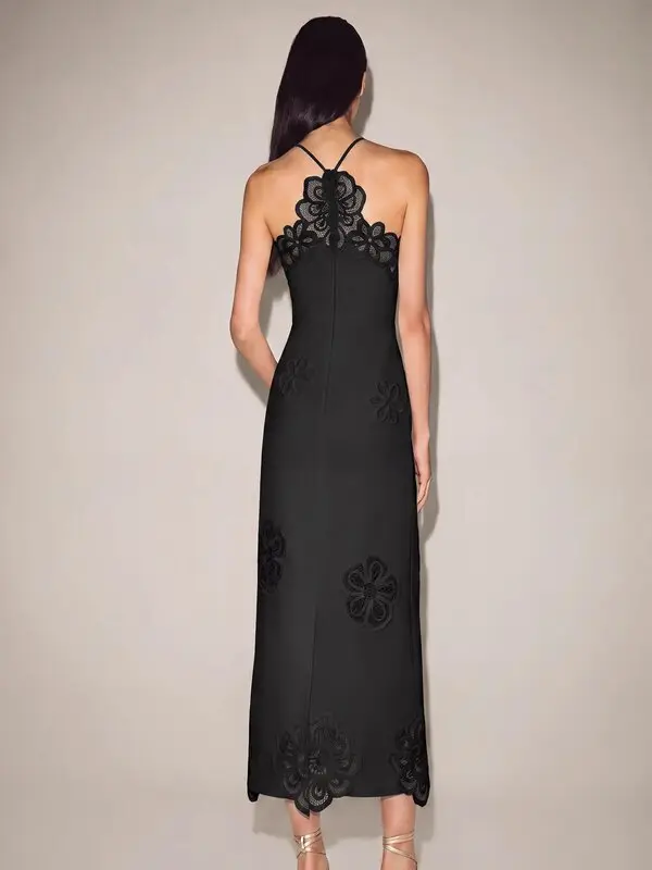 Alexis Magnoa Halter Maxi Dress With 3d Floral Appliqu