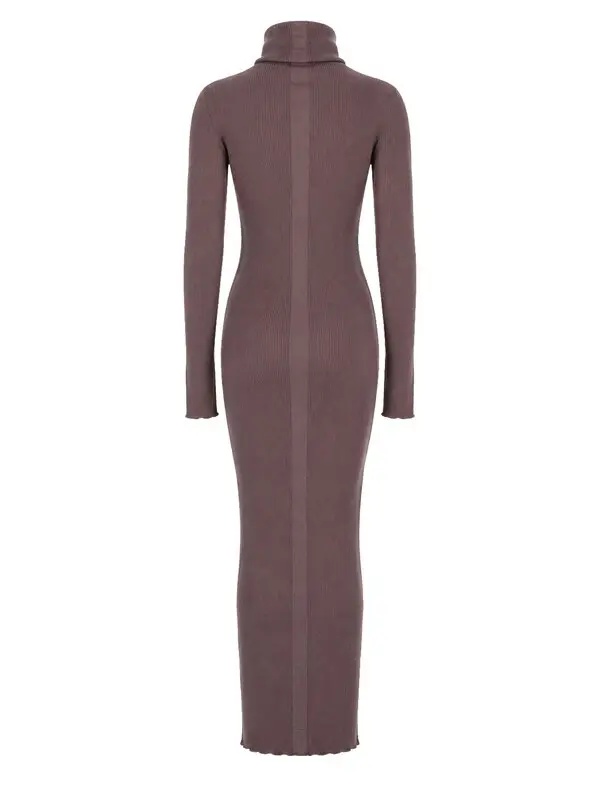 Rick Owens Ribbed Wool Turtleneck Dress With High Slit