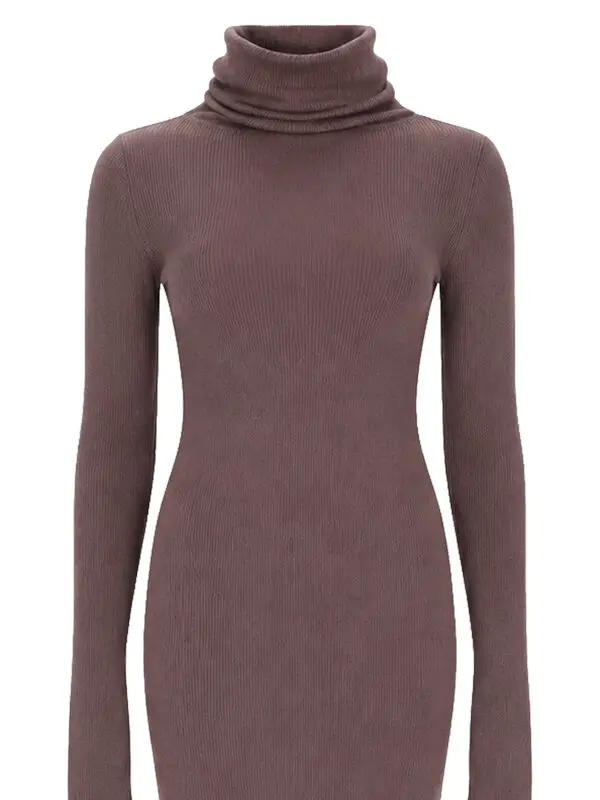 Rick Owens Ribbed Wool Turtleneck Dress With High Slit