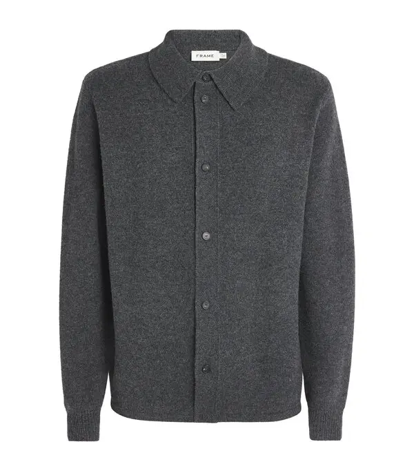 FRAME Boiled Wool Collared Cardigan - Grey