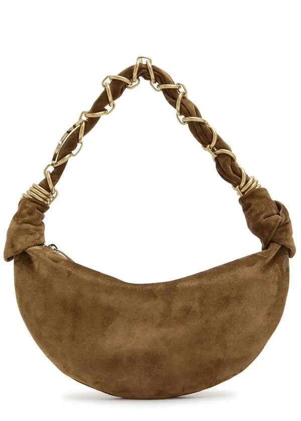 Saint Laurent Suede Hobo Bag With Woven Chain Handle
