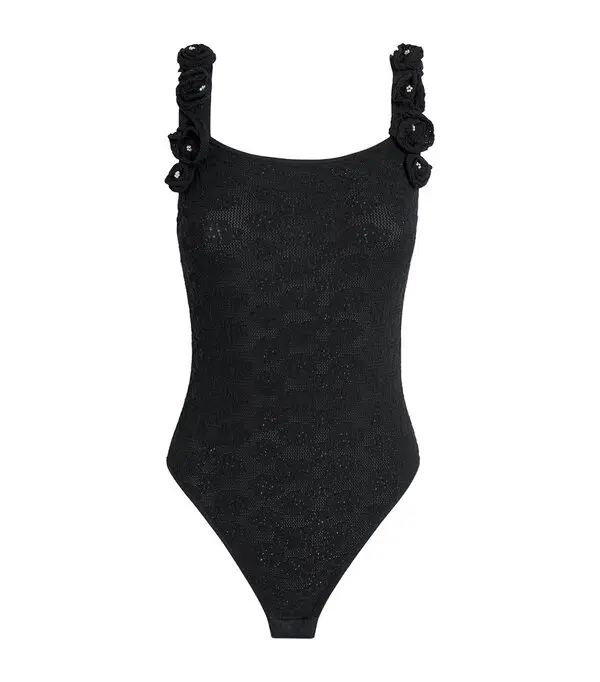 Sandro Knitted Bodysuit With Floral Appliqués
