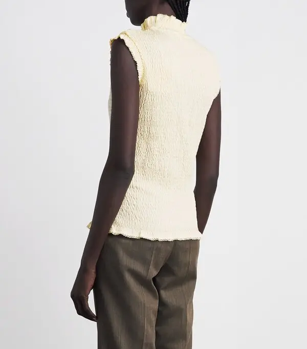 Sandro Smocked Floral Appliqué Tank Top - Beige