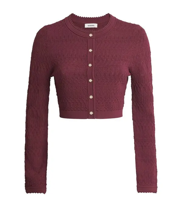 Sandro Pointelle Knit Cropped Cardigan - Red