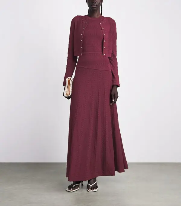 Sandro Pointelle Knit Cropped Cardigan - Red
