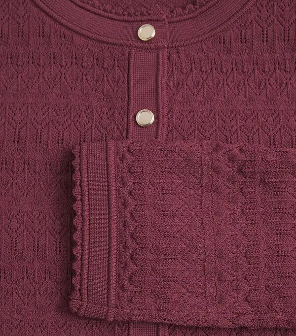 Sandro Pointelle Knit Cropped Cardigan - Red