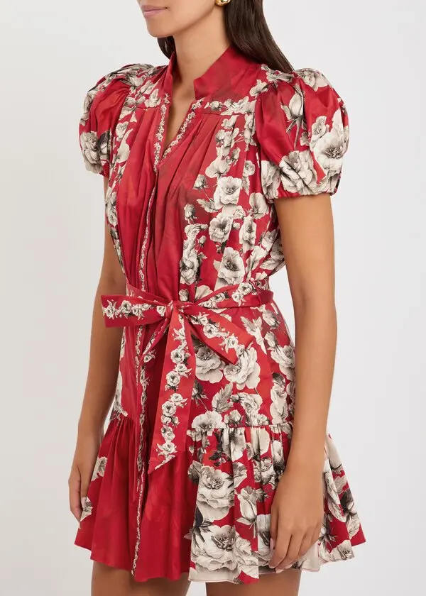 Alice + Olivia Cora Floral-print Stretch-cotton Mini Dress - Red