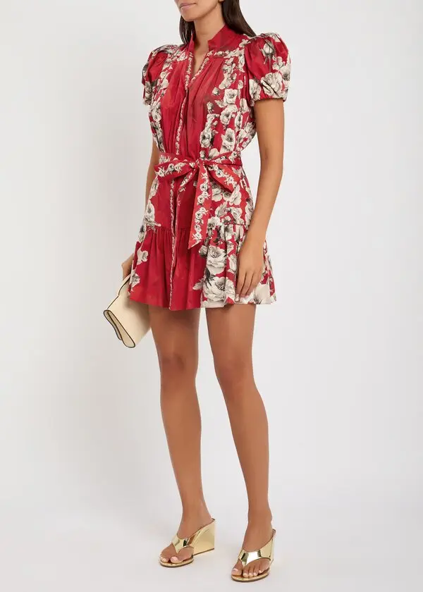 Alice + Olivia Cora Floral-print Stretch-cotton Mini Dress - Red