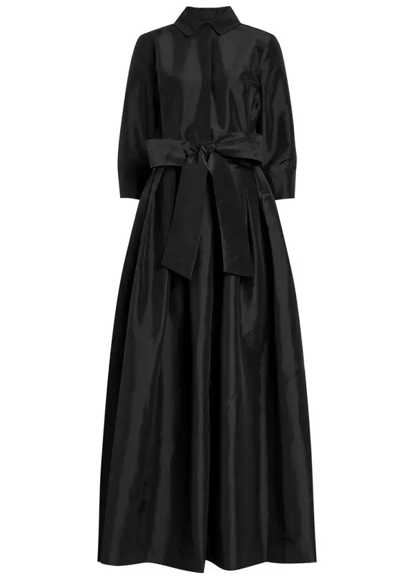 Simkhai Belted Taffeta Maxi Shirt Dress - Black