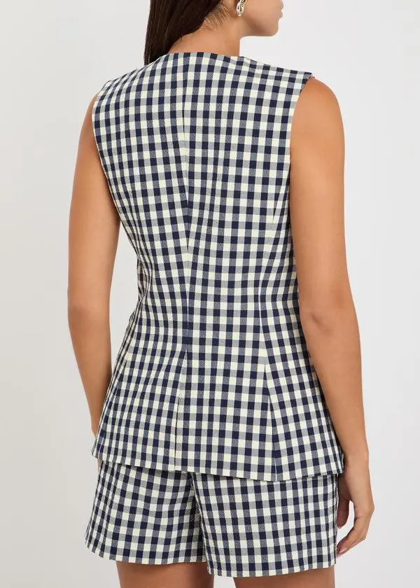 Veronica Beard Lois Gingham Seersucker Vest - Navy