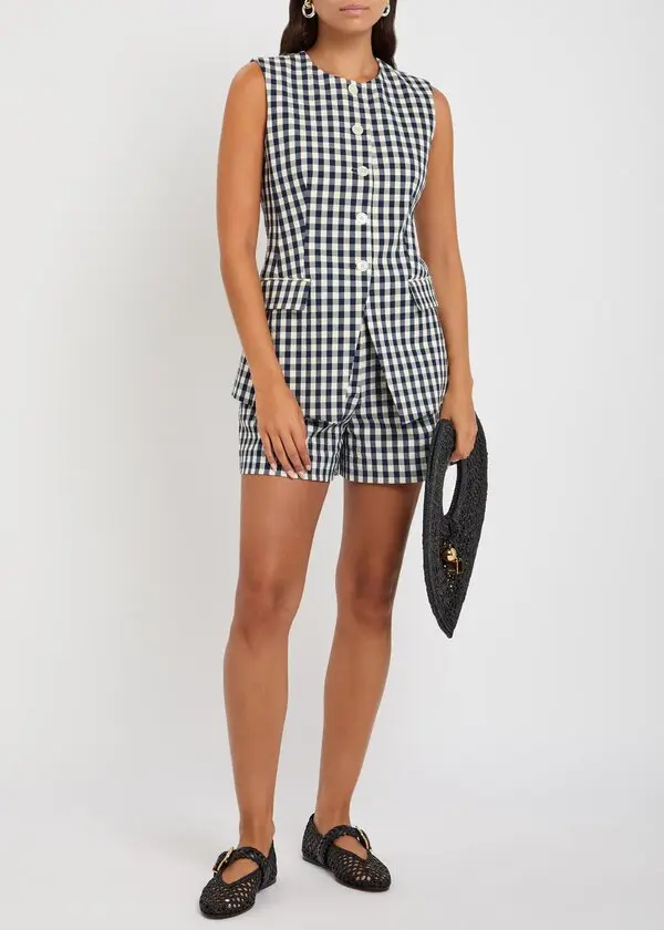 Veronica Beard Lois Gingham Seersucker Vest - Navy