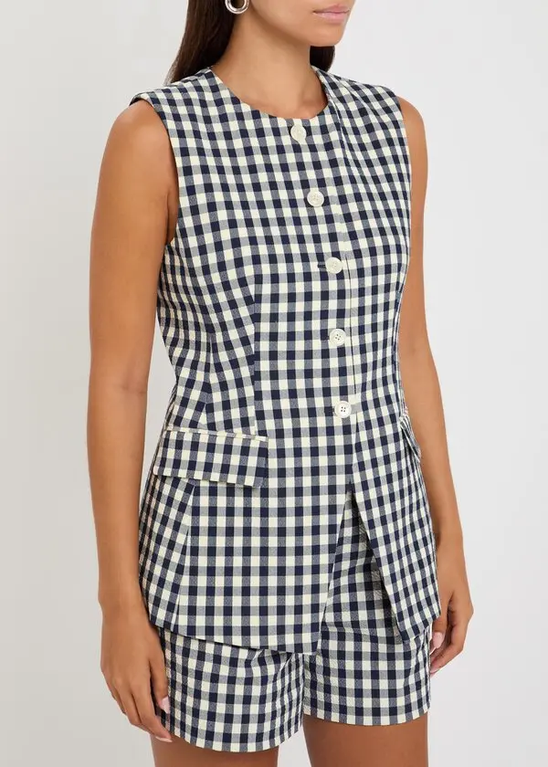 Veronica Beard Lois Gingham Seersucker Vest - Navy