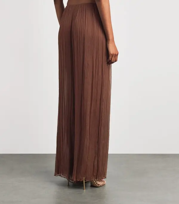 MORE NOIR Silk Chiffon Pleated Wide Leg Trousers