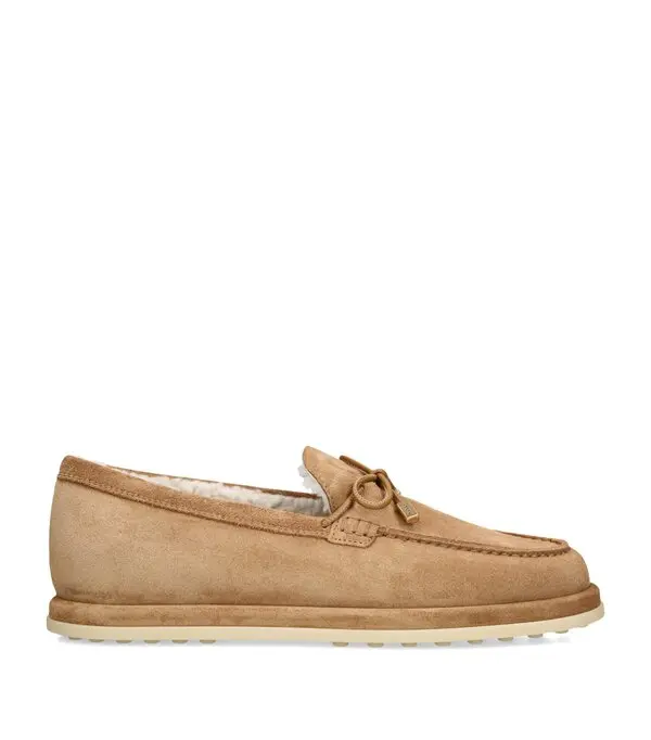 TOD'S Shearling Gomma Suede Slippers - Beige