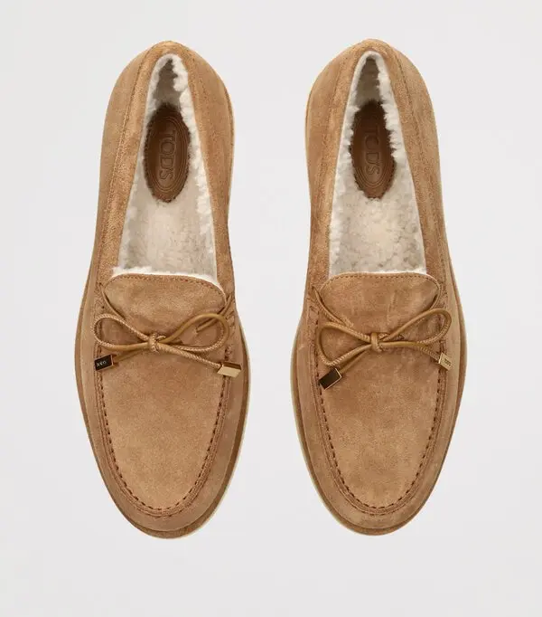 TOD'S Shearling Gomma Suede Slippers - Beige