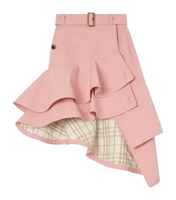 Burberry Asymmetric Midi Gabardine Skirt With Ruffle Detail