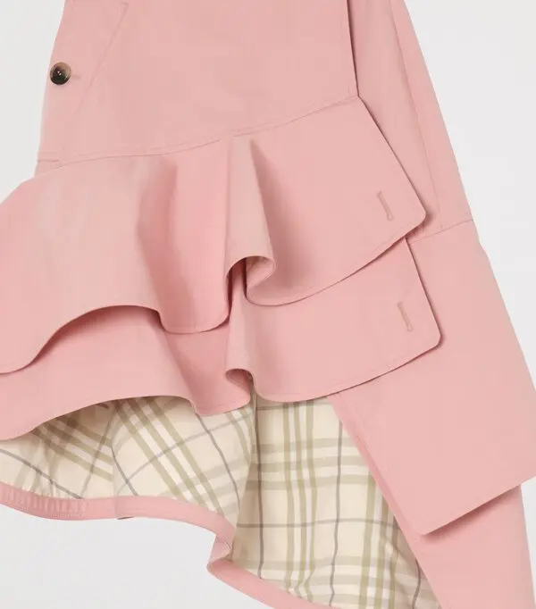 Burberry Asymmetric Midi Gabardine Skirt With Ruffle Detail