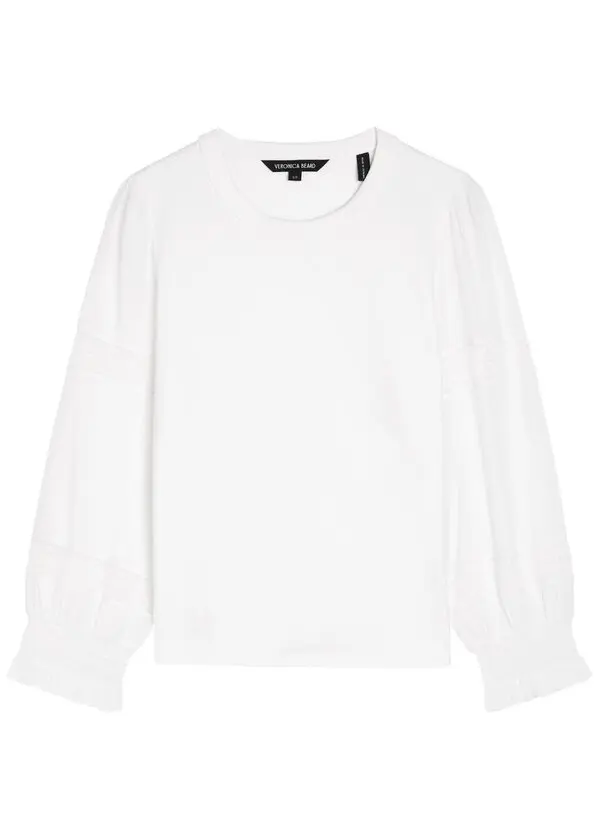 Veronica Beard Bellamie Lace-trimmed Stretch-cotton Top - White