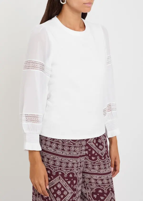 Veronica Beard Bellamie Lace-trimmed Stretch-cotton Top