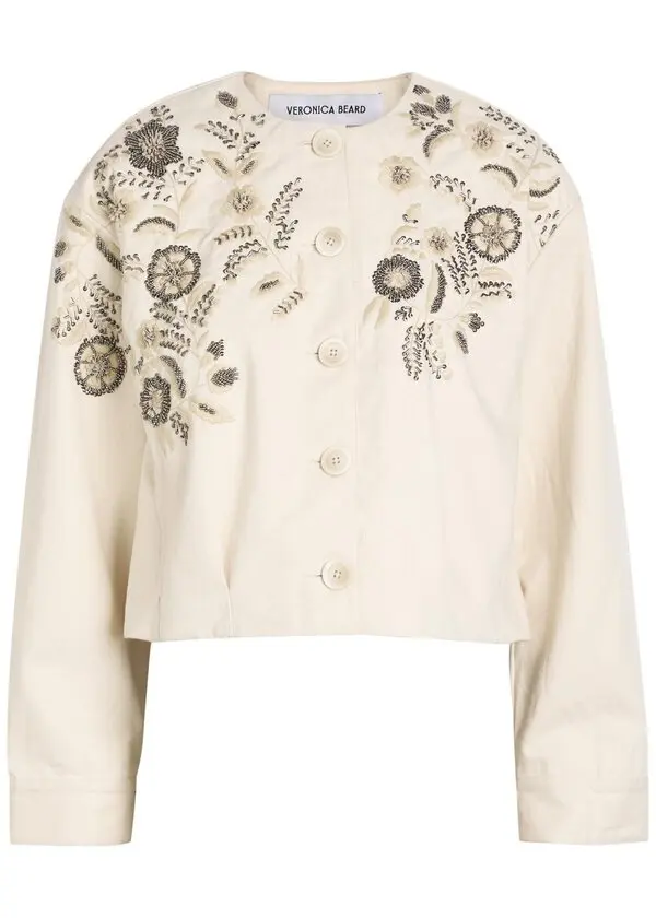 Veronica Beard Emeren Floral-embellished Cotton Jacket