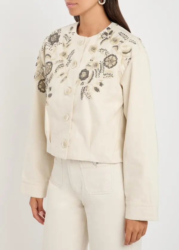 Veronica Beard Emeren Floral-embellished Cotton Jacket