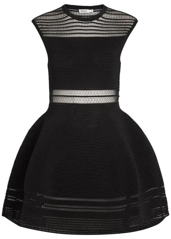 Simkhai Esri Textured Ribbed Mini Dress With Lace Stitchwork Inserts - Black