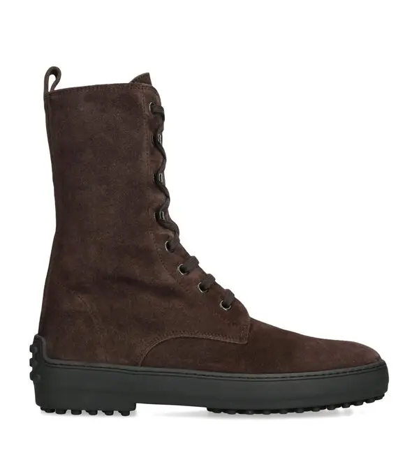 TOD'S Suede Lace-up Ankle Boots - Brown