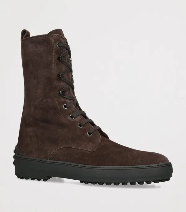 TOD'S Suede Lace-up Ankle Boots - Brown