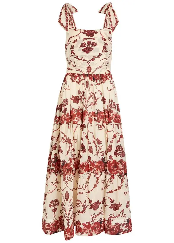 Alice + Olivia Haven Floral-print Tiered Midi Dress - Red