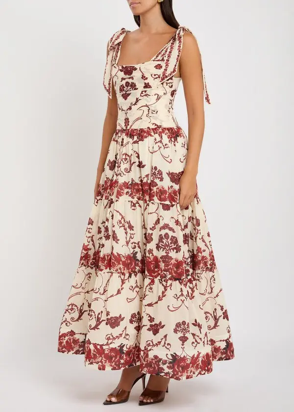 Alice + Olivia Haven Floral-print Tiered Midi Dress